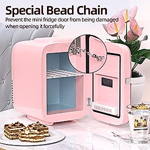 SPECILITE Mini Fridge for Skin Care, Portable Beauty Fridge with Eraser Board Door and Bead Chain(4 Liter/6 Can) Cooler and Warmer, Personal AC/DC Refrigerator for Makeup, Food, Travel, Pink