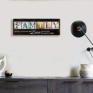 Kas Home Inspirational Quotes Motto Canvas Wall Art,Family Prints Signs Framed, Retro Artwork Decoration for Bedroom, Living Room, Office & Home Wall Decor (5.5 x 16 inch, Family)