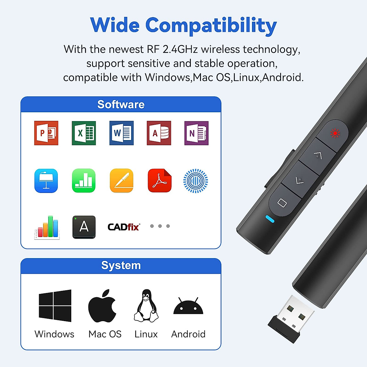 Presentation Clicker Wireless Presenter Remote, PowerPoint Clicker Computer Clicker with Red Light, Clickers for PowerPoint Presentations Slide Advancer with Volume Control for Mac/Laptop/Computer