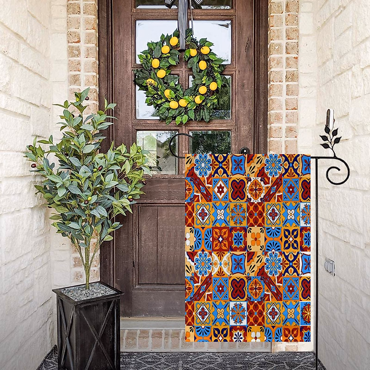 Double-sided garden flag Mexican Talavera Ceramic Tile Pattern Outdoor Flag Garden Flag Yard Outdoor Decoration （12×18in）.