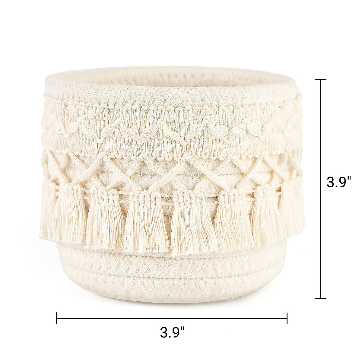 Mkono Macrame Makeup Brush Holder Organizer Comb Brushes Mini Storage Basket Set of 2 Boho Decor Baskets for Pen Pencil Box Container ,Ivory