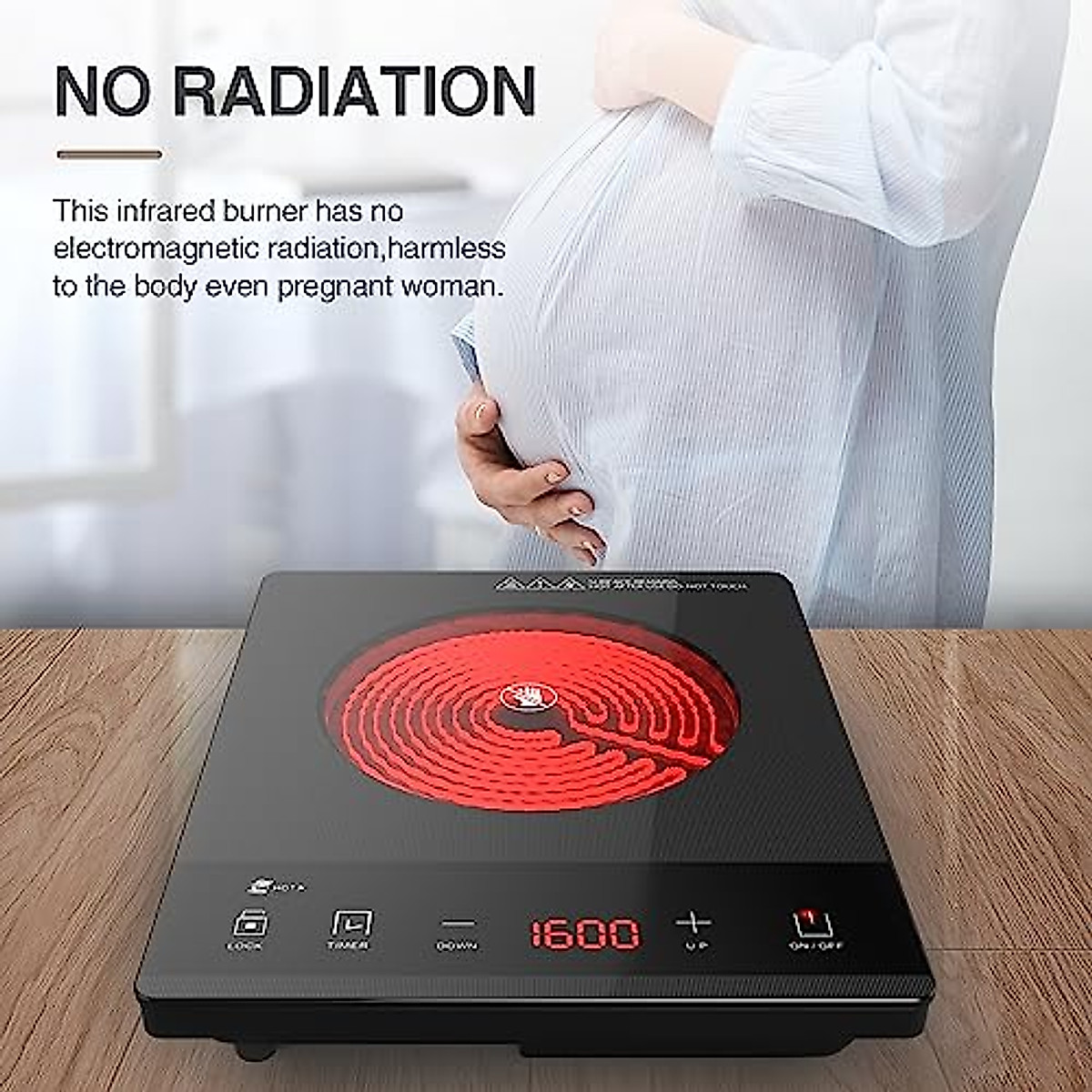 KOCONIC 1600W Single Burner,Electric Cooktop,Hot plate for cooking,Electric Stove With Timer and Touch Control,No Radiation to Protect Family Health Grey…