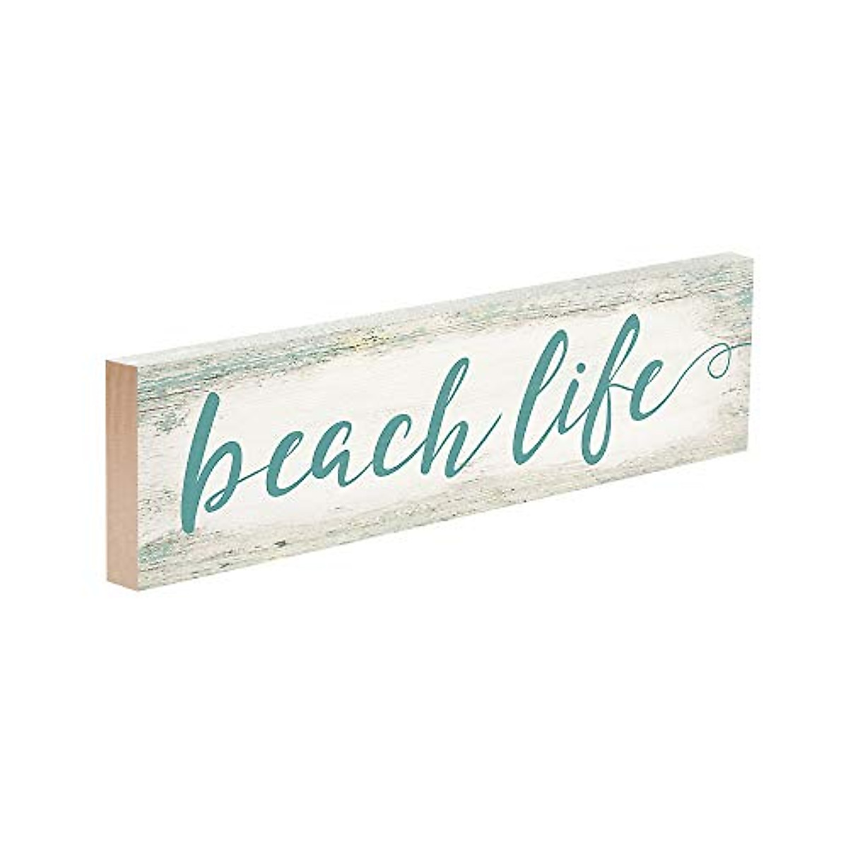P. Graham Dunn Beach Life Turquoise Script Design White Wash 6 x 1.5 Mini Pine Wood Tabletop Sign Plaque