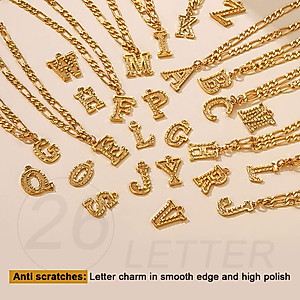 Gold Plated Diamond Cut Letter Initial T Pendant Necklace for Women A-Z Name Jewelry 16Inch/18inch Figaro Choker Chain Adjustable Personalized