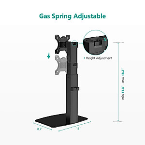WALI Free Standing Single LCD Monitor Stand Gas Spring Adjustable Desk Mount Fits One Screen up to 32 inch, 15.4 lbs. Weight Capacity (GPV001), Black