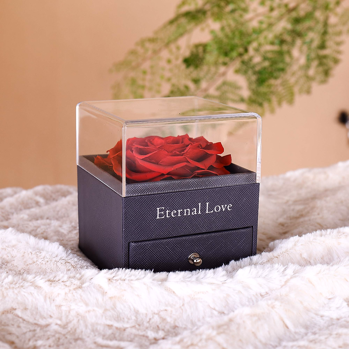 Ocosy Mothers Day Flower Gifts for Her, Preserved Real Flower Rose with Silver-Tone Heart Necklace I Love You in 100 Languages Gift Set, Enchanted Flower Rose Gifts, Red