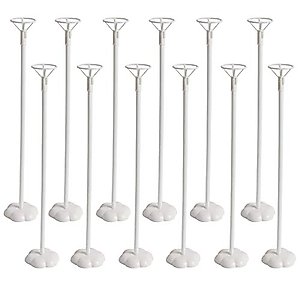 SBYURE Balloon Stick Stand - 12 Sets Balloon Cup with Stick and Flower Base Table Desktop Support Holder for Wedding Birthday Party Supplies,White