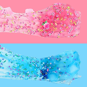 2 Pack Jelly Cube Crunchy Slime Kit, Blue and Pink Clear Crunchy Slime, Super Soft Crystal Slime Toy, for Kids Party Favors and School Education, Stress Relief Toy for Girls and Boys