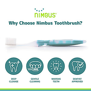 NIMBUS Extra Soft Toothbrushes (Regular Head) Periodontist Design Tapered Bristles for Sensitive Teeth and Receding Gums, Individually Wrapped Plaque Remover Travel Toothbrush (10 Pack, Colors Vary)