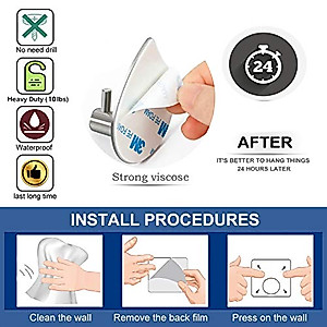 Door Hooks Self Adhesive Heavy Duty Waterproof Stainless Steel Hooks for Hanging Coat Hat Towel Robe Hook Rack Wall Mount Camper Decor Stick on Wall Hooks and Command Hook for Bedroom Bathroom