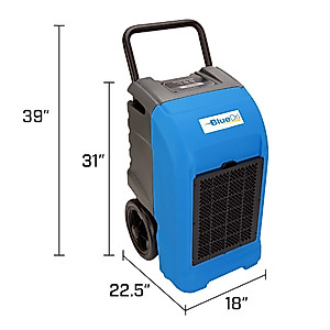 BlueDri BD-76 Commercial Dehumidifier for Home, Basements, Garages, and Job Sites. Industrial Water Damage Equipment - Pack of 1, Blue