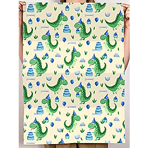 CENTRAL 23 Happy Birthday Wrapping Paper For Boys - 6 Sheets Green Gift Wrap - Dinosaur Wrapping Paper - For Kids Baby Toddler Children - Comes With Fun Stickers