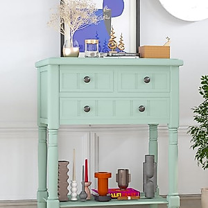 Venera Console Tables for Entryway - Solid Wood Antique Blue 26” Narrow Console Table for Entryway - Console Table with Storage & Three Drawers - Environmental-Friendly Entrance Tables for Front Door