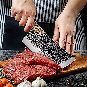 PURPLEBIRD Heavy-Duty Butcher Knife Meat Cleaver Hand Forged Bone Chopping Knife Ultra Sharp Kitchen Knife for with Gift Box