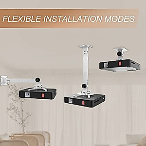 JOY worker Universal Projector Ceiling Mount Wall Bracket Holder Fits Flat or Sloped Ceiling Height Adjustable with Extendable Arms for Home and Office Projector, White
