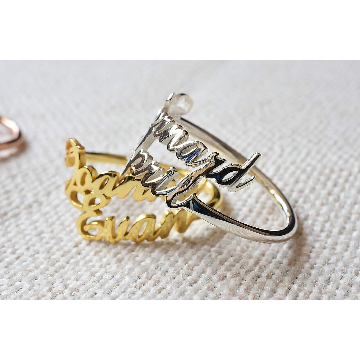 RMREWY 925 Sterling Silver Double Name Ring Personalized Name Ring Adjustable Name Ring Custom Mother Day Jewelry Birthday Gift for Women Mom, Size 5-12