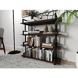 JOIN IRON 4-Tier Modern Industrial Ladder Bookshelf, Rustic Wood and Metal Shelving Unit with Ample Storage, Sturdy Display Rack for Home, Office, and Living Room Decor