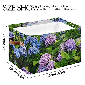 susiyo Blue Purple Hydrangea Flowers Storage Bins 2 Pack, 14 x 10 inch Canvas Storage Basket for Shelves Closet Organizing