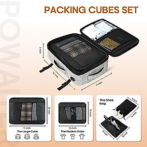 POWAITER Travel Backpack for Women Men, Carry On Backpack Flight Approved Fits 17 Inch Laptop with 4 Packing Cubes for Travel & Business Trip-Gray