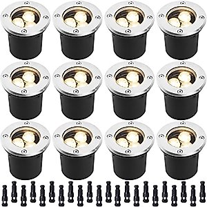 3W Led Low Voltage Landscape Lighting with Wire Connectors,Led Well Lights,12V In Ground Lights and Landscape Lights IP67 Waterproof for Garden, Driveway, Deck,Tree Up lights( Warm White 12 Pack)