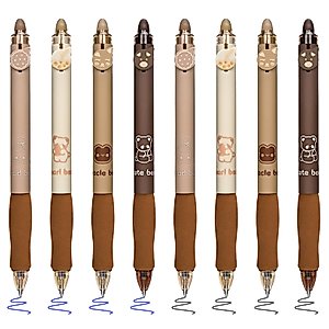BAYTORY 8Pcs Cute Retractable Erasable Gel Pens, Blue and Black Ink Pen with Eraser Clear, Smooth Writing Comfortable to Use for Note Taking Marking Planner Crossword Puzzles (Coffee)