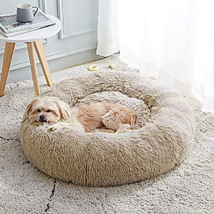 Calming Dog Bed & Cat Bed, Anti-Anxiety Donut Cuddler Warming Cozy Soft Round Fluffy Faux Fur Plush Cushion bed for Small Medium Dogs and Cats (20"/24"/27"/30")