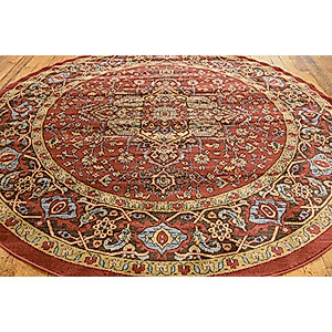 Unique Loom Sahand Collection Traditional Geometric Classic Red Round Rug (8' 0 x 8' 0)