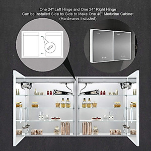 Recessed or Surface LED Mirror Medicine Cabinet with Lights, LED Medicine Cabinet w/Defogger, Dimmer, 3X Makeup Mirror, Outlets & USB (24x32/Right Hinge/Zoom Mirror)