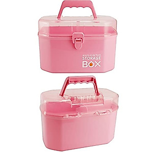 HengLiSam Plastic Box Organizer with Removable Tray, Multipurpose Organizer for Girls, Portable Handled Storage Case for Art Craft and Cosmetic(Pink)