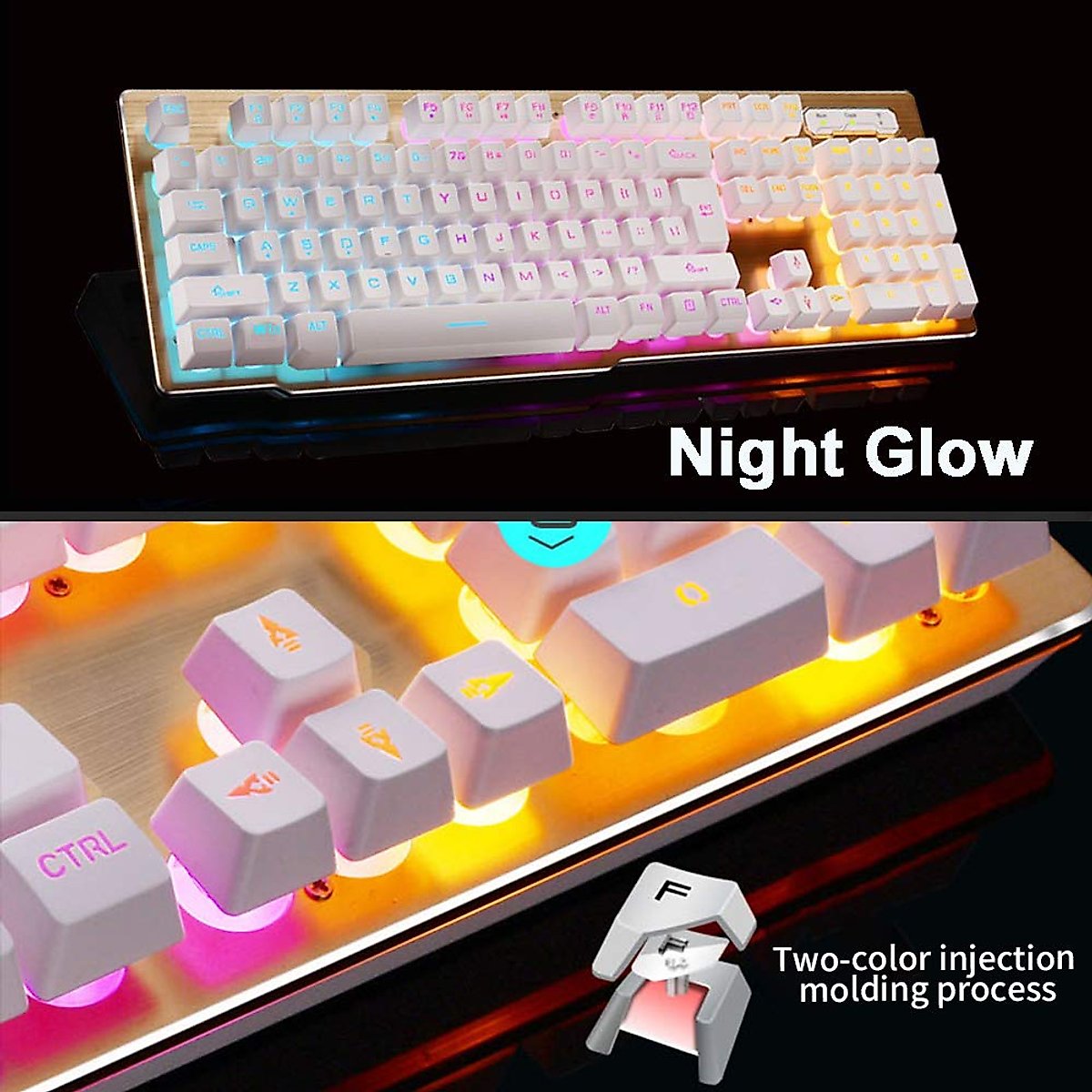 Backlit Keyboard,Wireless Fast-Charging Keyboard Suspended Keycap Illuminated Mechanical Feel Gaming Keyboard 104 Keys for Laptop Desktop PC (White)