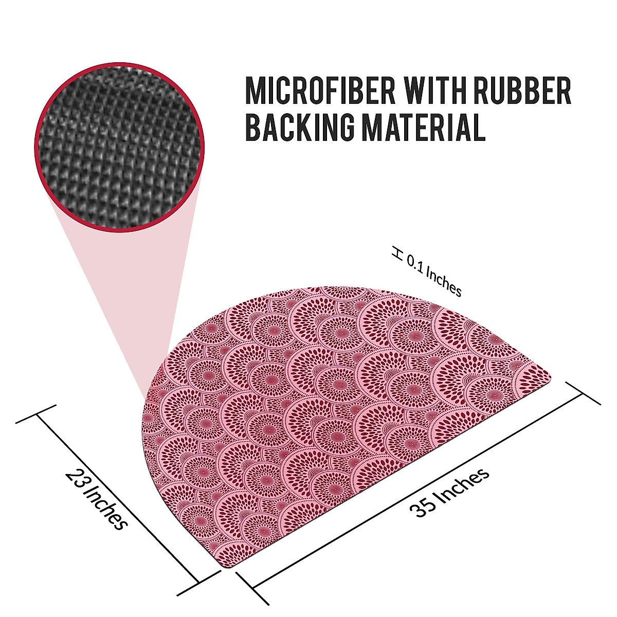 Shape28 Oval Mat Ultra-Thin Dark Red Half Round Mat Kitchen Runner Rug 35"x23"Soft Microfiber with Non Slip Rubber Backing, Dark Soft Microfiber Top Anti Slip Backing and Machine Washable,Burgundy