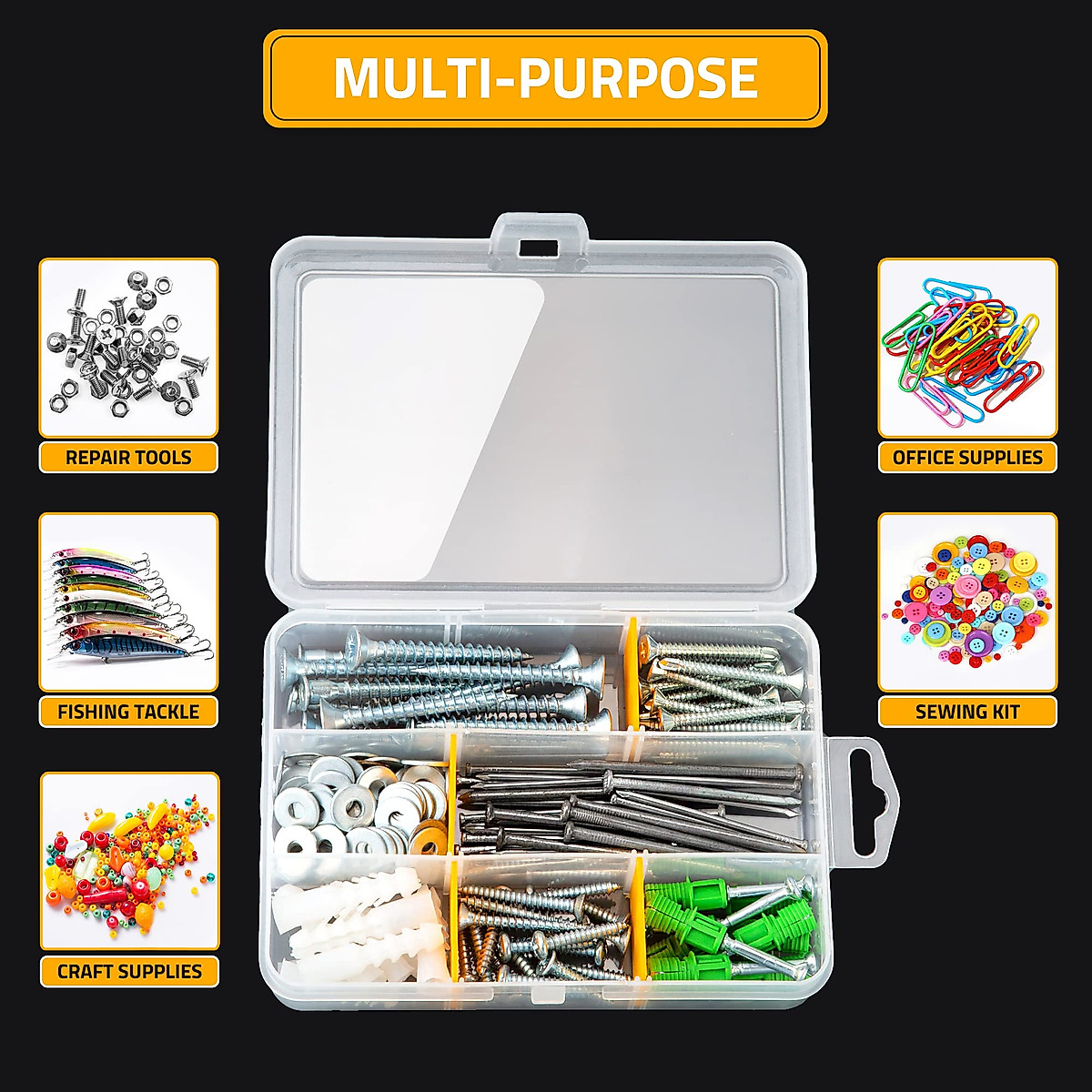 CANOPUS 9-Grid Clear Plastic Compartment Box with Adjustable Dividers, Small Parts Storage and Organizer Case for Craft, Jewelry, Beads, Tiny Tools and Parts, (2 Set), 5.5 x 4.0 x 1.2 inch, Clear