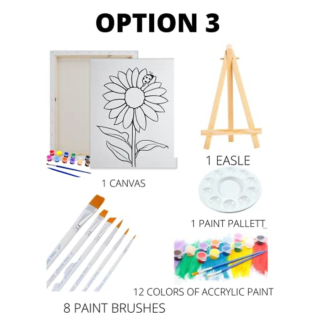 Essenburg Pre Drawn Canvas Paint Kit | Teen, Kids and Adult Sip and Paint Party Favor | DIY Date Night Couple Activity| Canvas Boards for painting| Birthday Party Gift Sunflower (S 8X10 CANVAS ONLY)