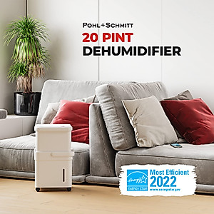 Pohl+Schmitt 2000 Sq Ft Cube Dehumidifier - 20 Pint Energy Star Portable Dehumidifier — Low Noise, Smart Humidity Control, and LED Control Panel with Lift and Twist Design