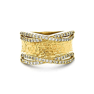 LAVINA Unique CZ Faux Diamond Matte Finish Hammered Band Ring For Proms, Holiday, Birthday (Gold, 8)