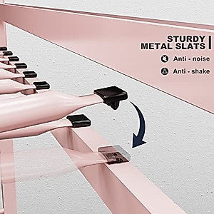 IKIFLY Metal Twin Size Loft Bed Frame - Heavy Duty Princess Cute Loft Beds with 2 Ladders & Safety Guard Rail, Space-Saving, Noise Free, No Box Spring Needed - Pink