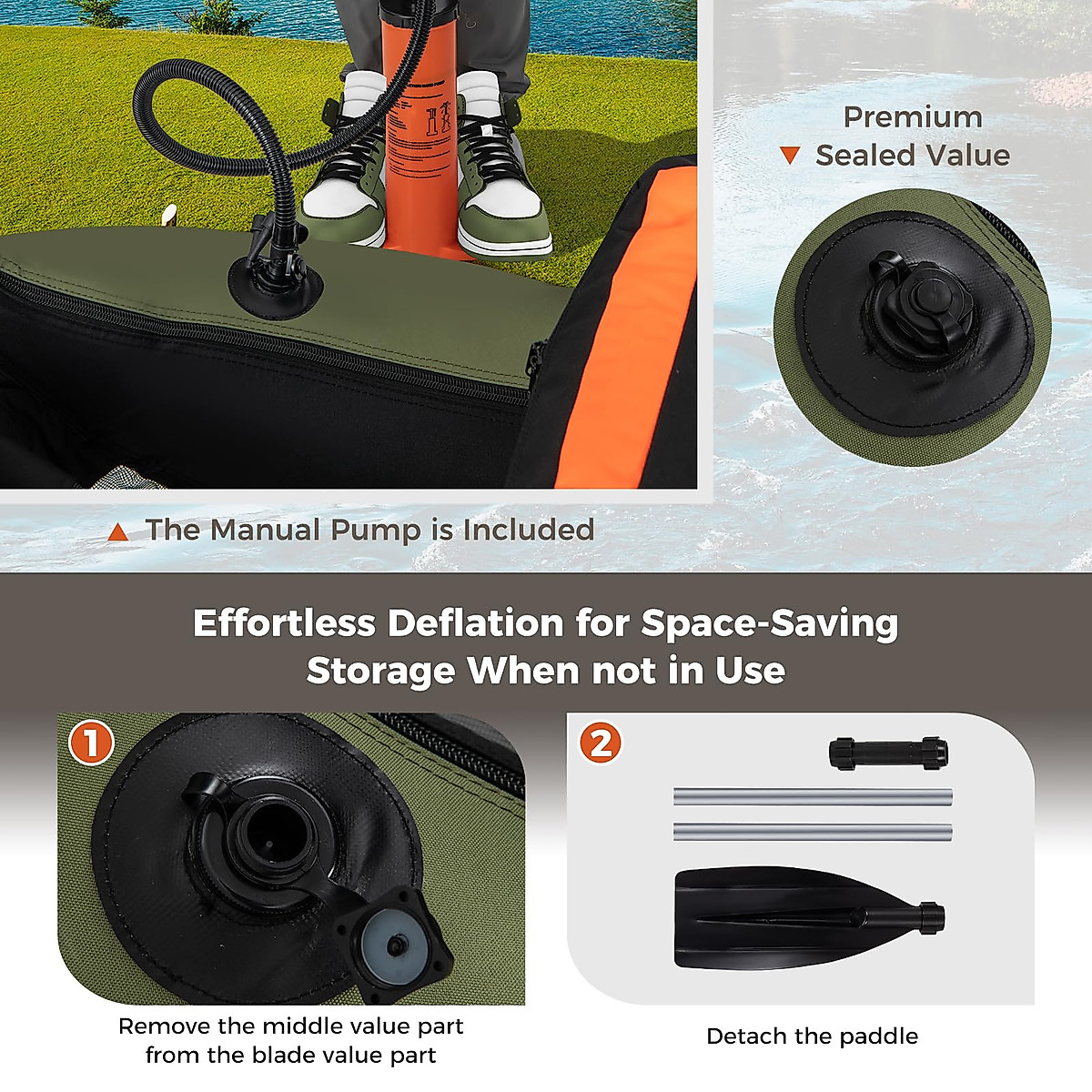 Goplus Inflatable Float Tube, Fishing Belly Boat w/Paddle, Flippers, Fish Ruler, Pump, Storage Bag, Adjustable Straps, 350LBS Load Capacity (Green, W/Rod Holder)