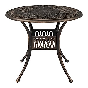 VINGLI 35" Patio Dining Table, Cast Aluminum Round Outdoor Dining Table with Umbrella Hole Outdoor Bar Table, Outdoor Bistro Table Outdoor Furniture Garden Table (35.4”Diax29.5”H)