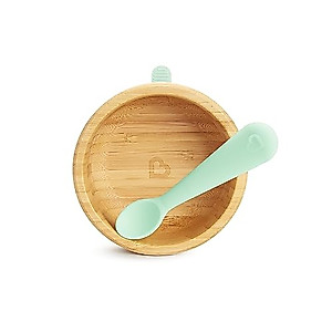 Munchkin® Bambou™ Suction Bowl and Silicone Spoon for Babies and Toddlers, Non-Toxic Bamboo