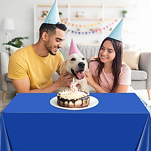 MASHAN 4 Pack Paw Print Plastic Tablecloths,Blue Orange Puppy Table Cloth Disposable Rectangle Table Covers for Kids Birthday Party, Dog Puppy Birthday Party Decorations and Supplies, 108 * 54inch