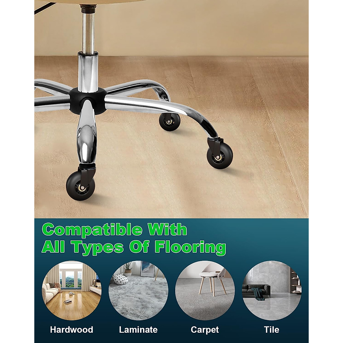 Rollerblade Office Chair Caster Wheels, Noise Free Chair Casters Set of 5 for Carpet, Hardwood Floor and Tile, Universal Fit for Most Chairs NOT Compatible for IKEA (Black)