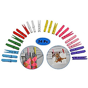 Home-X Set Large Colorful Heavy-Duty Wooden Clothespins Set of 24-8 Colors-3”L