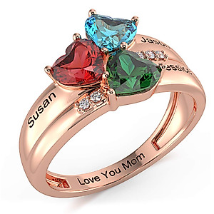 Personalized Mothers Rings with 3 Simulated Birthstones for Women Engraved Family Name Rings for Grandmother Mother Anniversary Rings (Rose Gold, 7)
