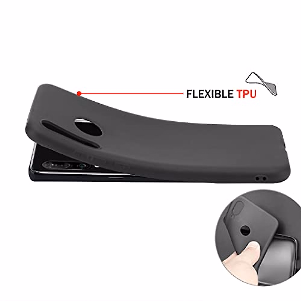 FZZSZS Case for Infinix Smart 7 + Tempered Glass Screen Protector Protective Film,Soft Gel Black Case Shell TPU Silicone Protection Phone Cover for Infinix Smart 7 (6.6") - KE74