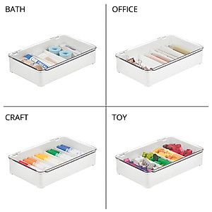 mDesign Plastic Stackable Eyeglass Case Storage Organizer with Hinged Lid for Unisex Sunglasses, Reading Glasses, Fashion Eye Wear, Protective Glasses, 5 Sections, Ligne Collection - 2 Pack - White