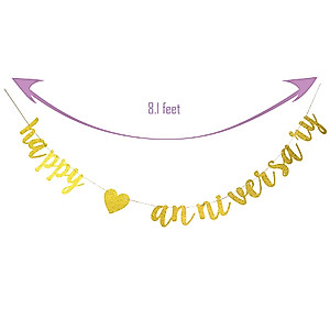 Happy Anniversary Glitter Banner, Bridal Shower, Engagement, Bachelorette,Wedding Announcement Party Photo Props(Gold)