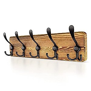 SAYONEYES Wood Coat Rack Wall Mount with 5 Tri Coat Hooks for Hanging – 17 Inch Heavy Duty Premium Solid Pine Wood – Wall Hooks Rack for Bathroom, Bedroom, Entryway (Brown)