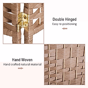 HOMCOM Room Divider, 6 Panel Folding Privacy Screen, 6FT Tall Portable Wicker Weave Partition Wall Divider for Bedroom, Home Office, Natural