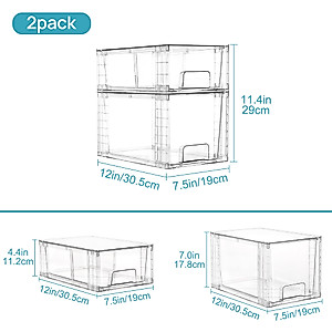 Vtopmart 4 Pack Clear Stackable Storage Drawers,Easy to Assemble Bathroom Organizers and Storage with handles,Plastic storage drawers for Kitchen Pantry,Cabinet,Under Sink Organization