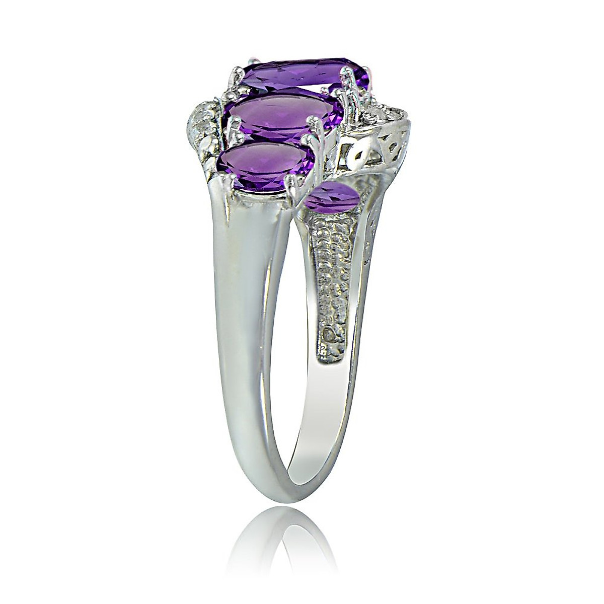 GemStar USA Sterling Silver African Amethyst & White Topaz 5-Stone Ring, size 6